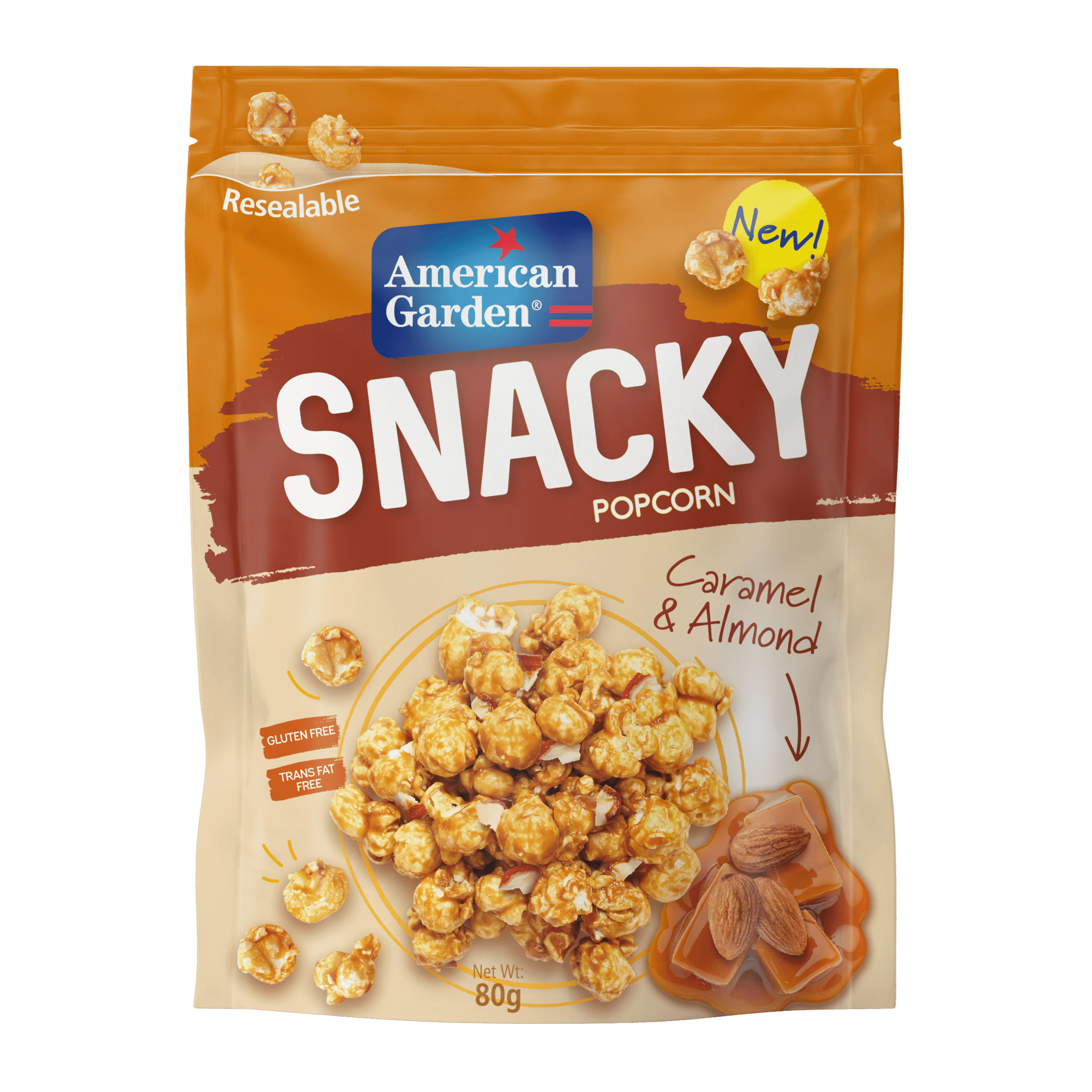 SNACKY READY TO EAT POPCORN CARAMEL & ALMOND - American Garden